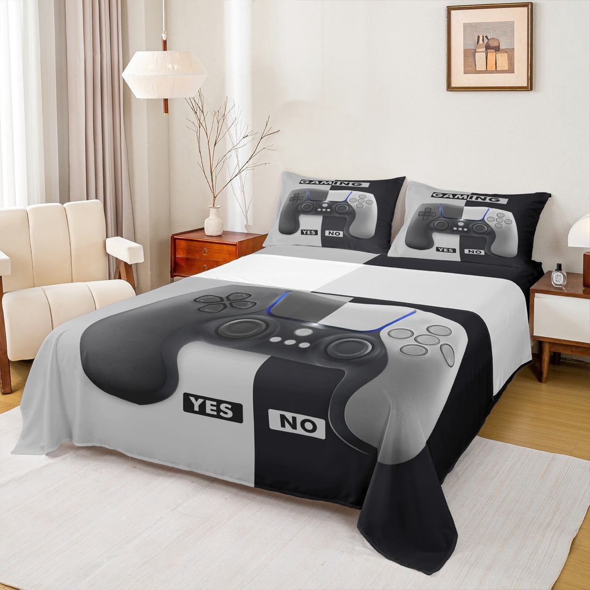 Homewish Black Grey Gamepads Full Size Sheets 4-Piece for Kids Children ...