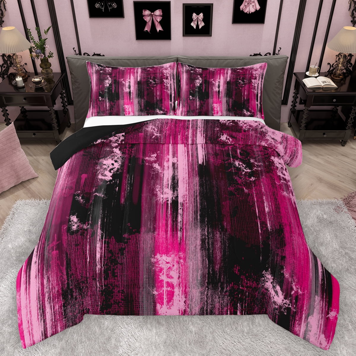 Homewish Black Pink Oil Printing Bedding Comforter Set for Teens ...