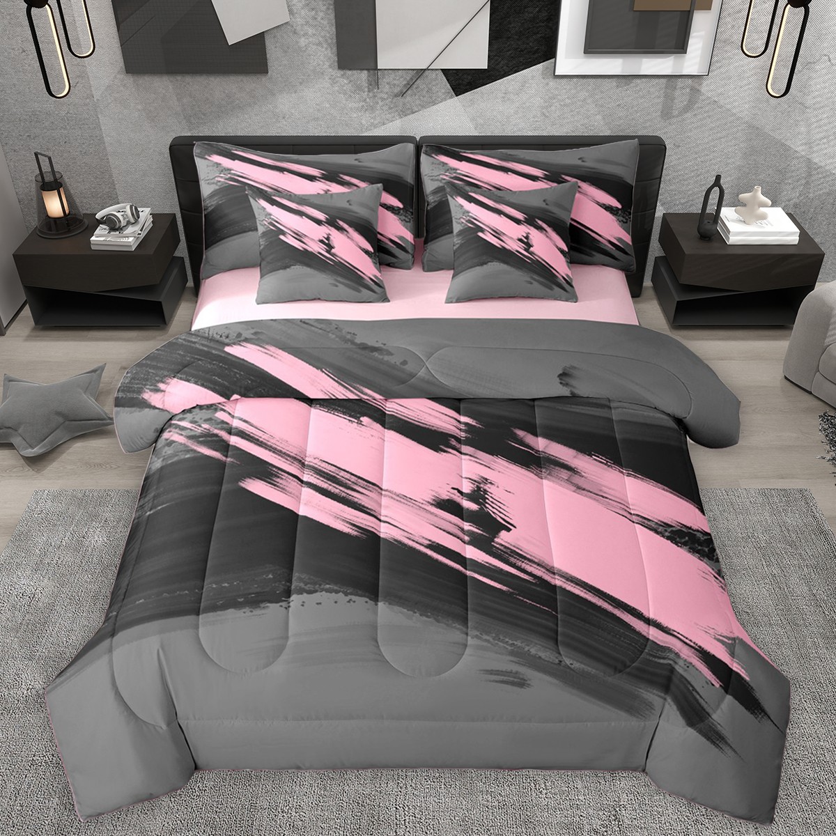 Homewish Black Pink Splash 7 Pieces Bedding Comforter Set For Teens ...