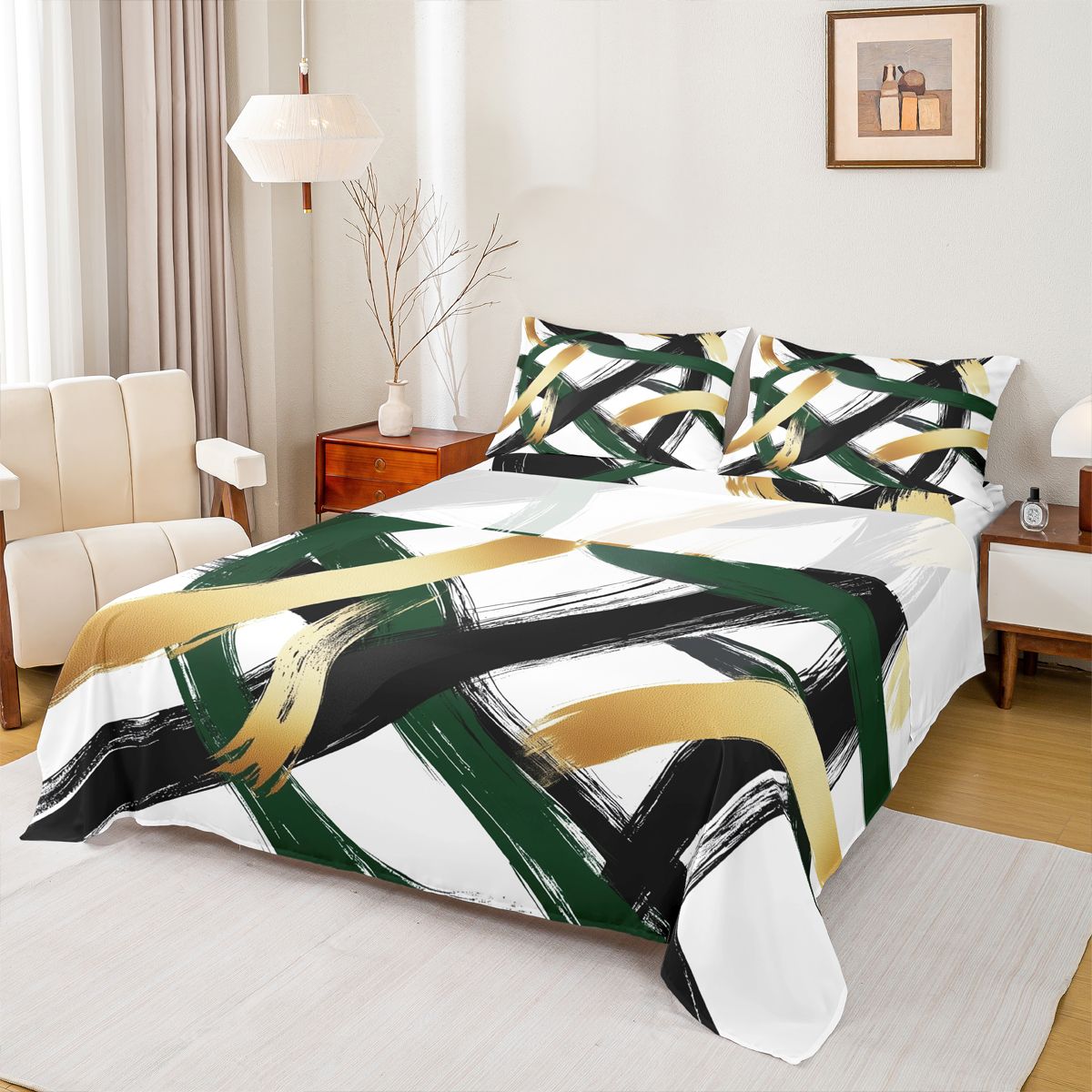 Homewish Black Stripes 4pcs Bed Sheets for Teens Boys Girls,Geometric ...