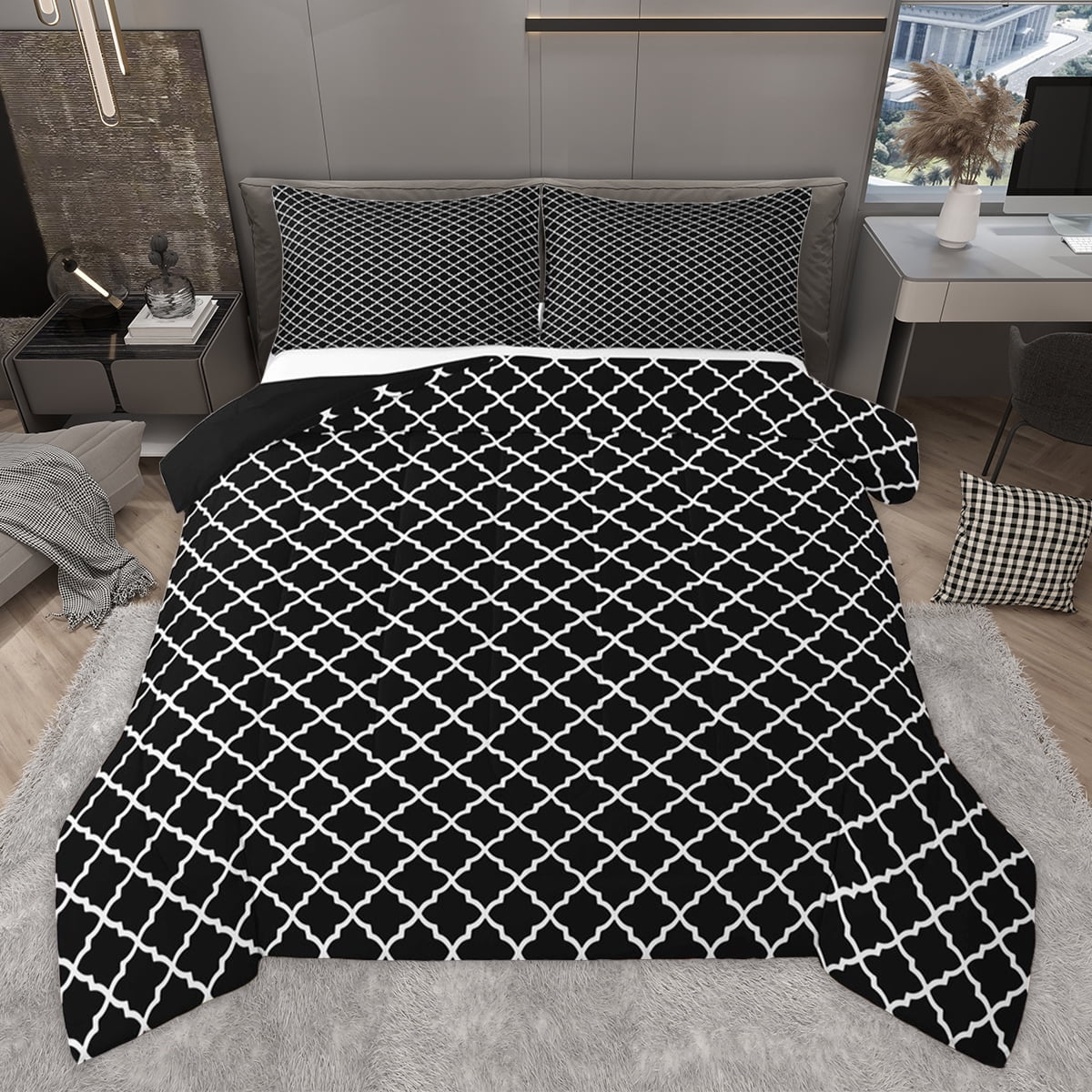 Homewish Black Stripes Abstract Full Size Comforter Sets for Teen ...