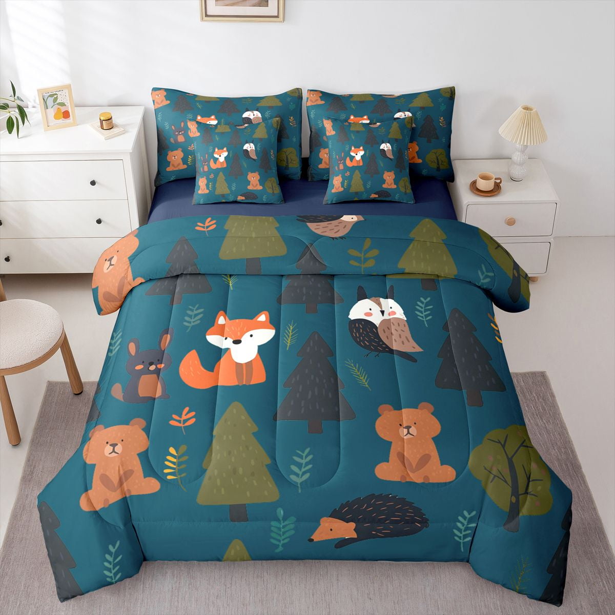 Homewish Blue Pine Tree Bedding Comforter Set 7 Pieces for Child, Cute ...