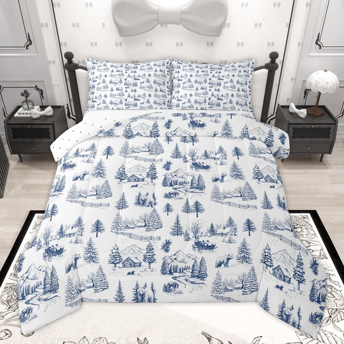 Homewish Blue Pine Tree Full Size Comforter Sets for Teens, Rustic ...