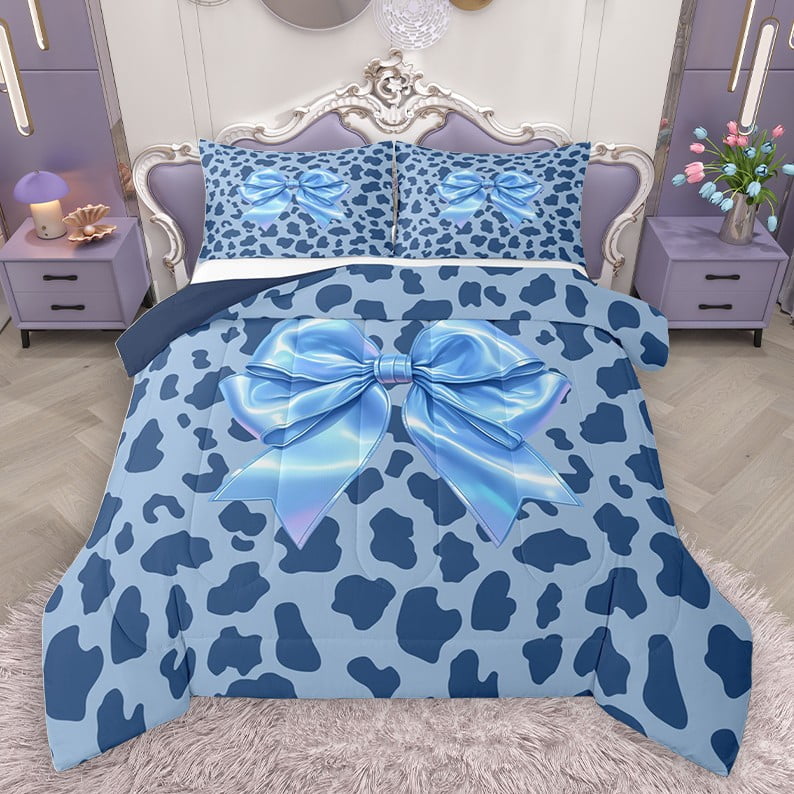 Homewish Blue Ribbon Bow 3-Piece Full Size Comforter Sets for Children ...