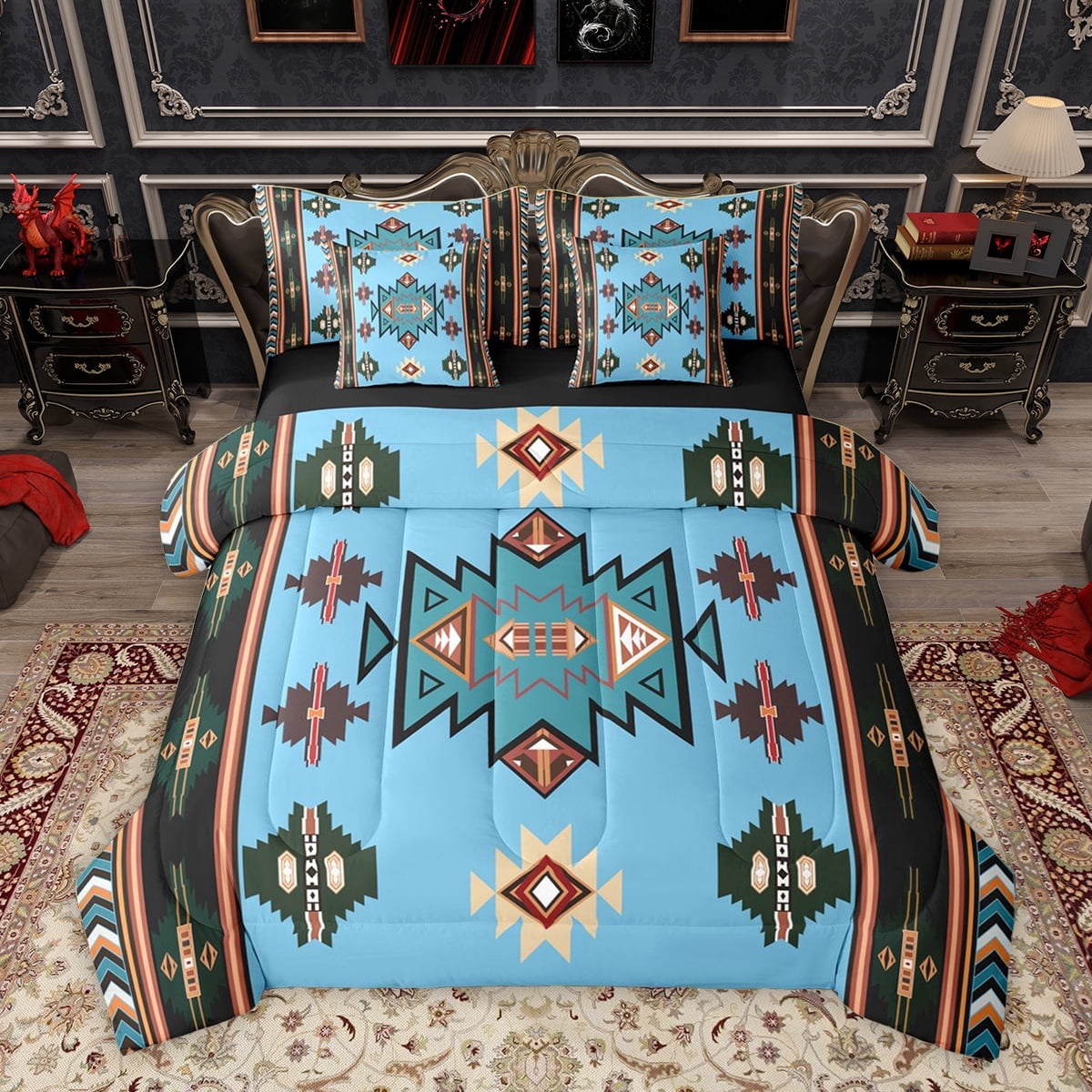 Homewish Blue Tribal Aztec Bedding Comforter Set 7pcs for Adult ...