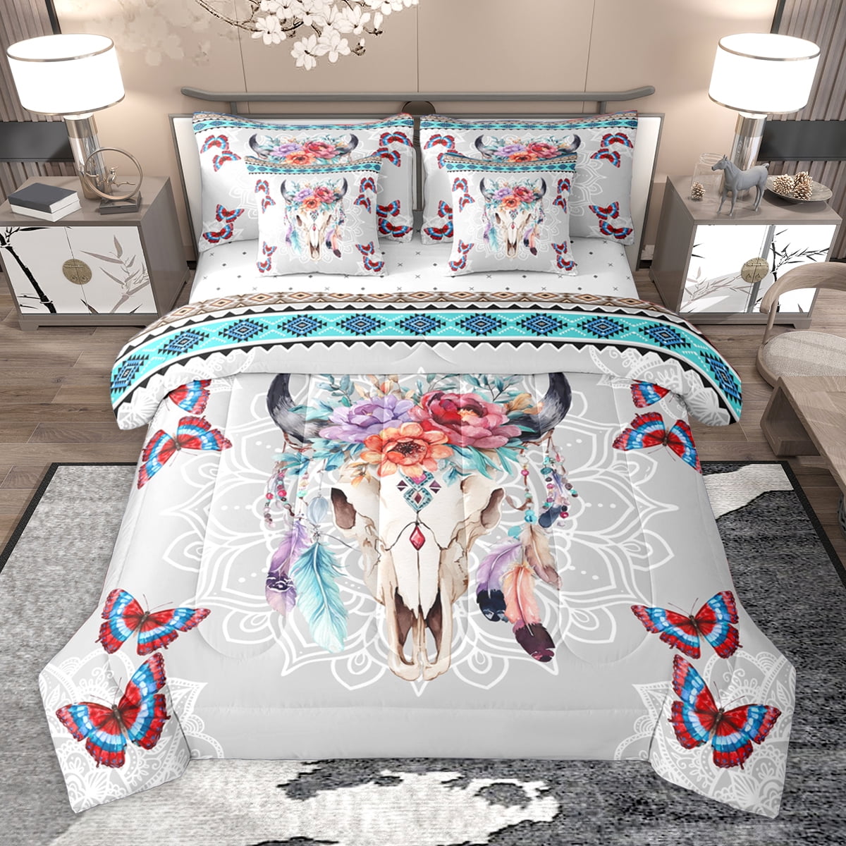 Homewish Bohemain Bull Skull 7-Piece Bedding Comforter Set,Rustic ...