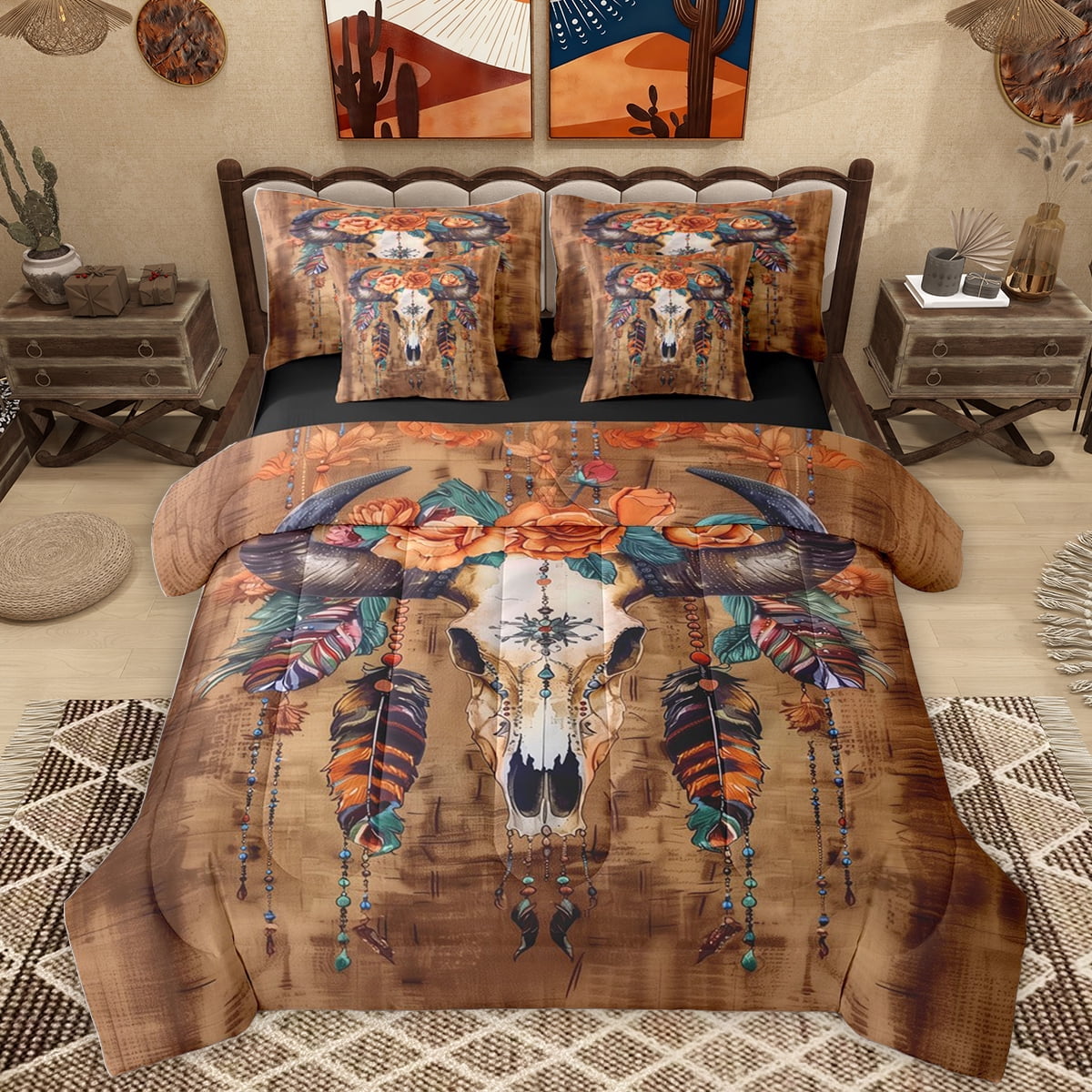 Homewish Bohemain Bull Skull 7pcs Bedding Comforter Set,Rustic ...