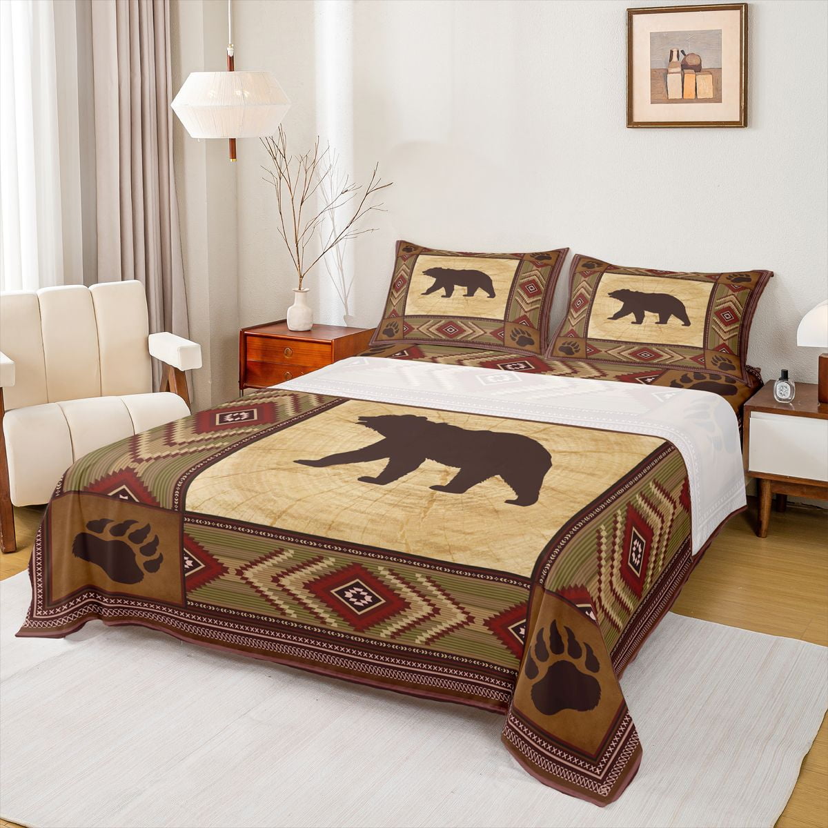 Homewish Bohemian Aztec Abstract Full Size Sheets, Rustic Hunting Bear ...
