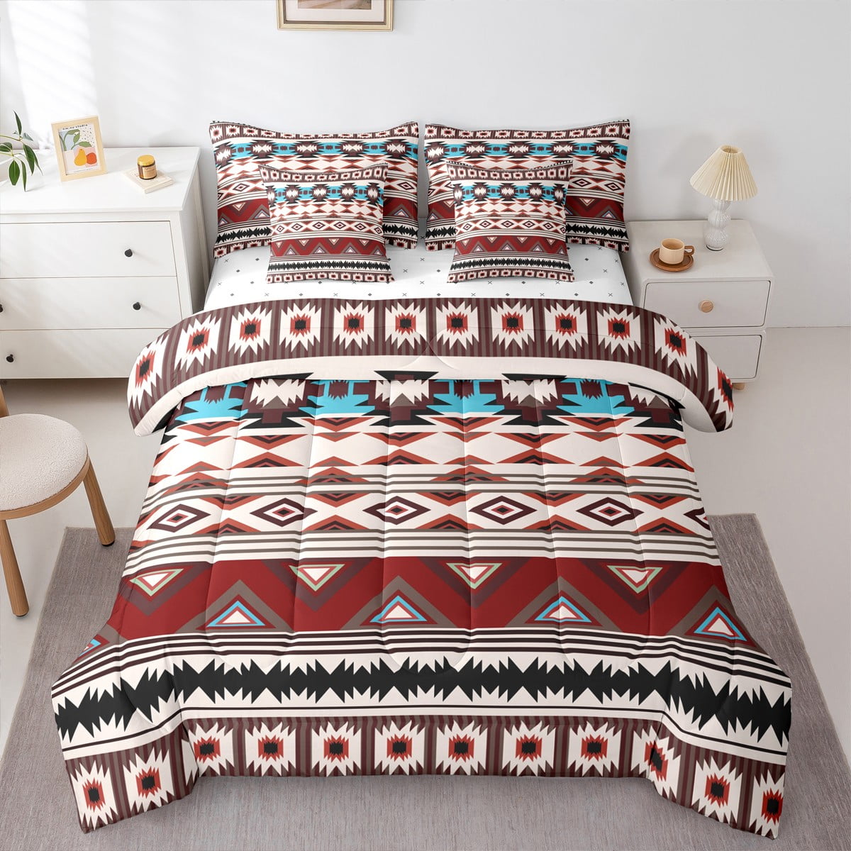 Homewish Bohemian Aztec Bedding Comforter Set 7-Piece for Female Men ...