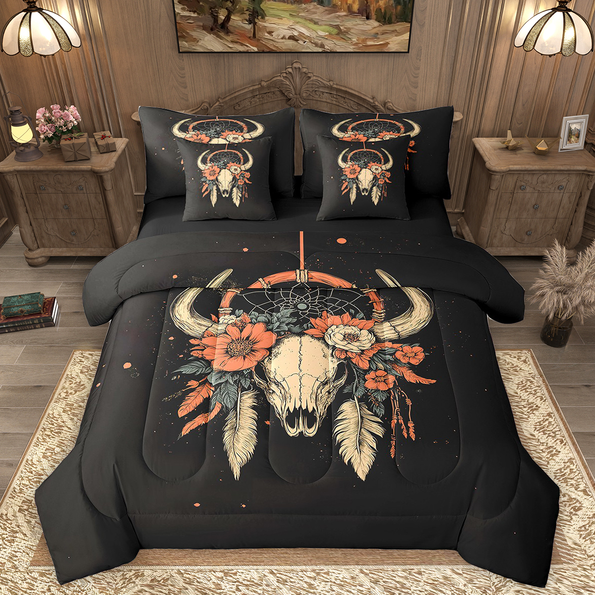 Homewish Bohemian Bull Skull 7-Piece Bedding Comforter Set,Boho Tribal ...