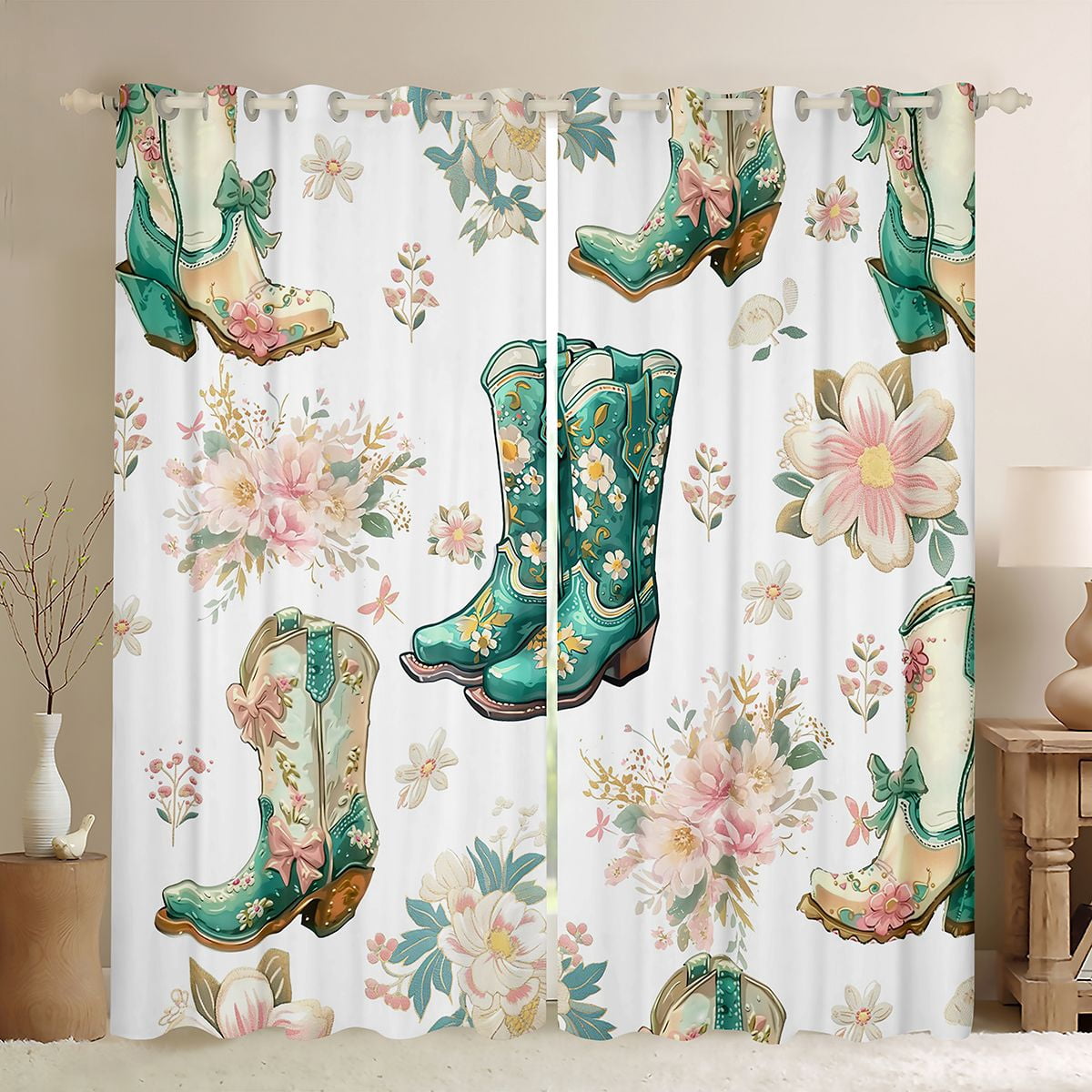 Homewish Bohemian Western Boot Black Out Curtains, Rustic Cowgirl ...