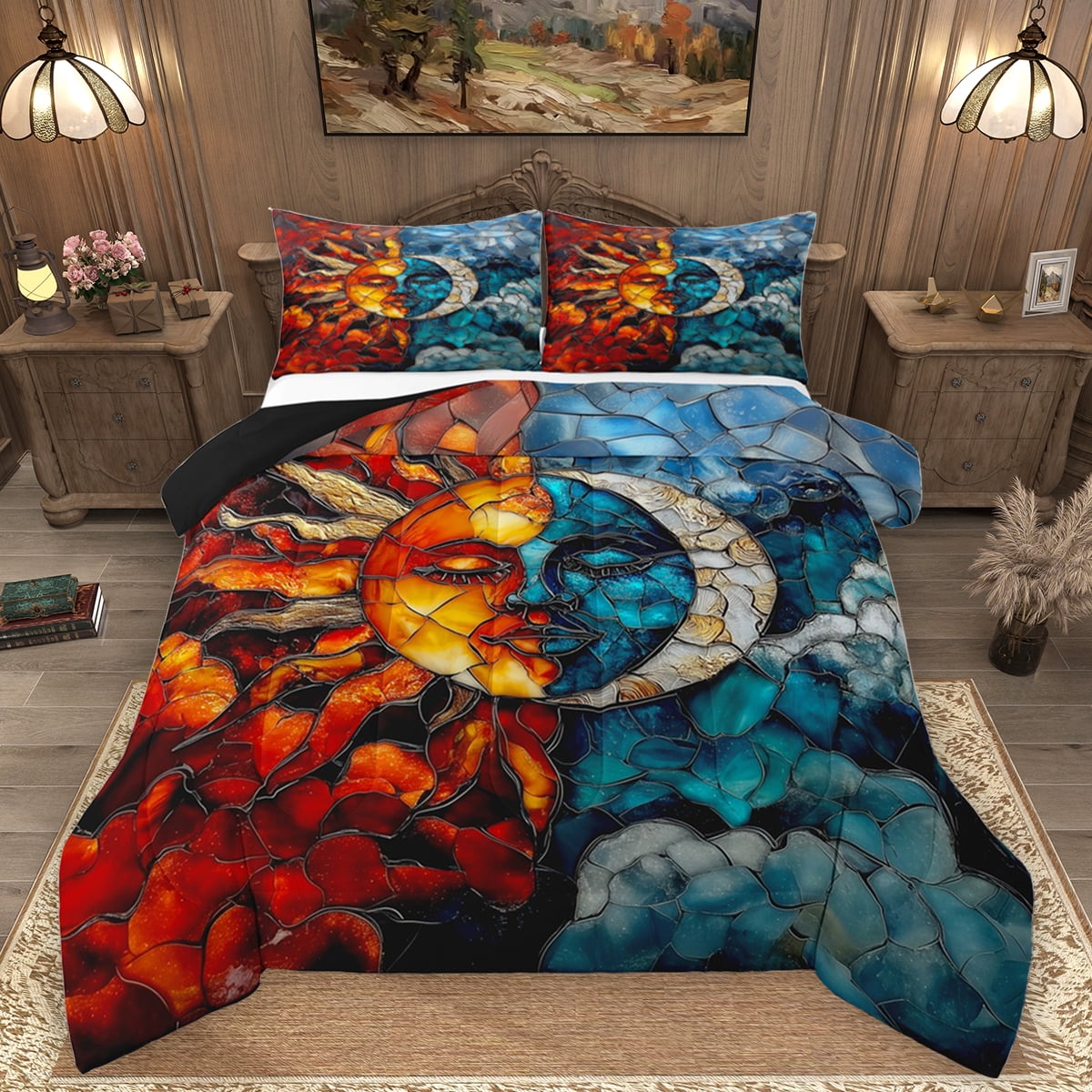 Homewish Boho Style Queen Comforter Set,Bohemian Sun Moon Bedding Sets ...