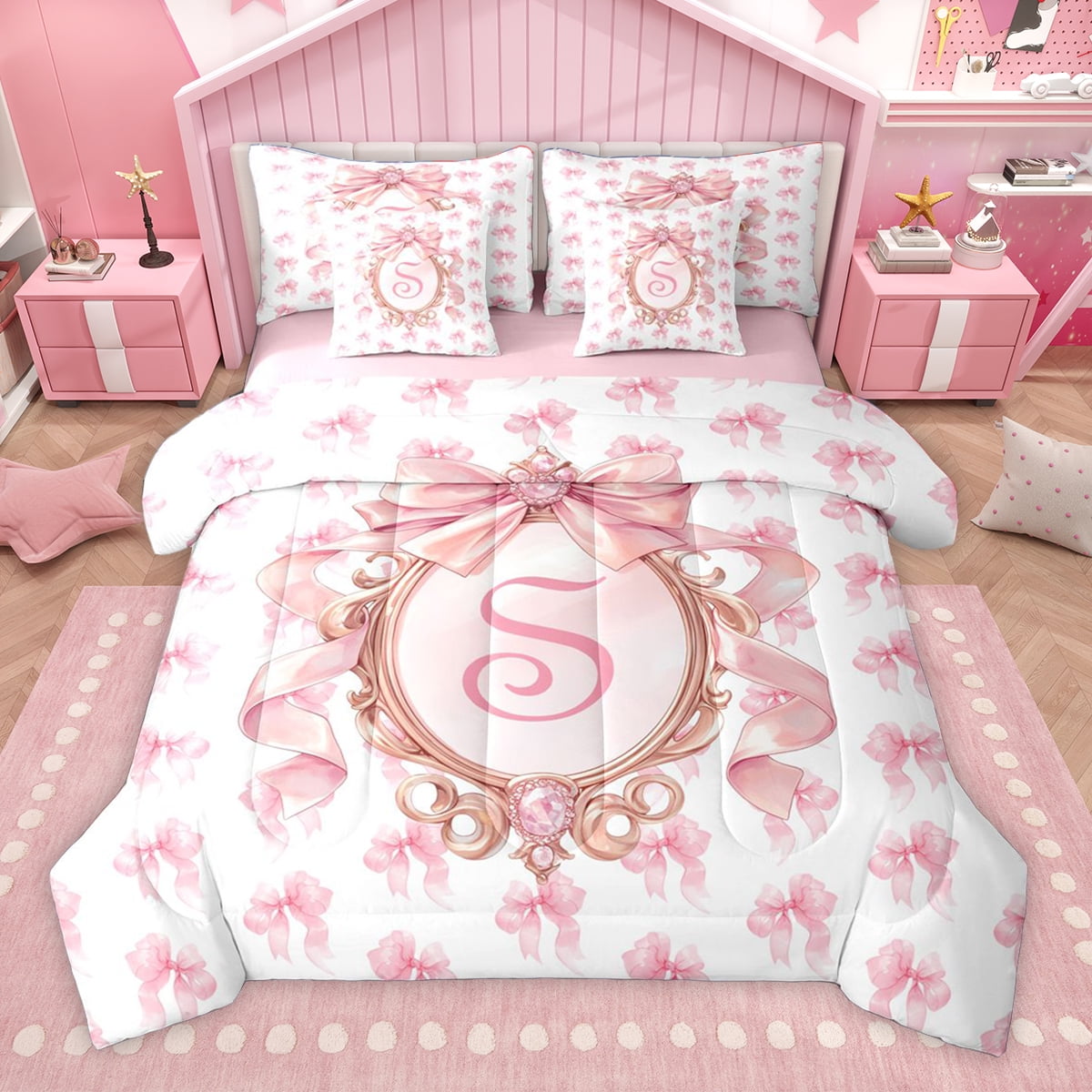 Homewish Bow Bowknot Ribbon 7pcs Bedding Comforter Set,Pink Fairy Tale ...