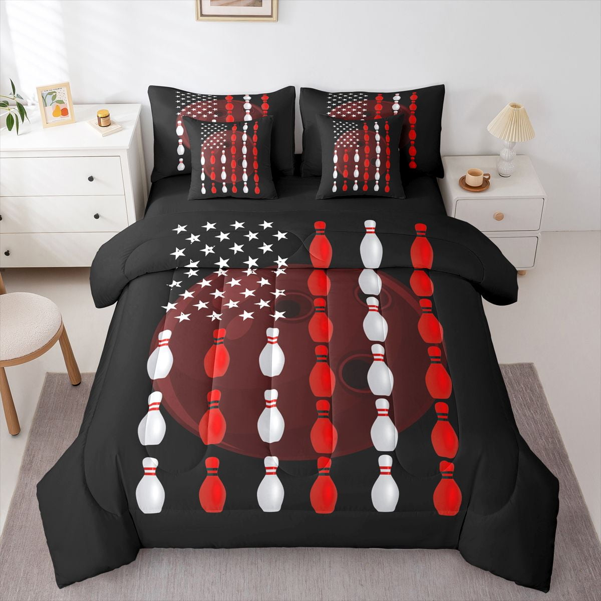 Homewish Bowling Gamer 7-Piece Bedding Comforter Set For Teens,American ...