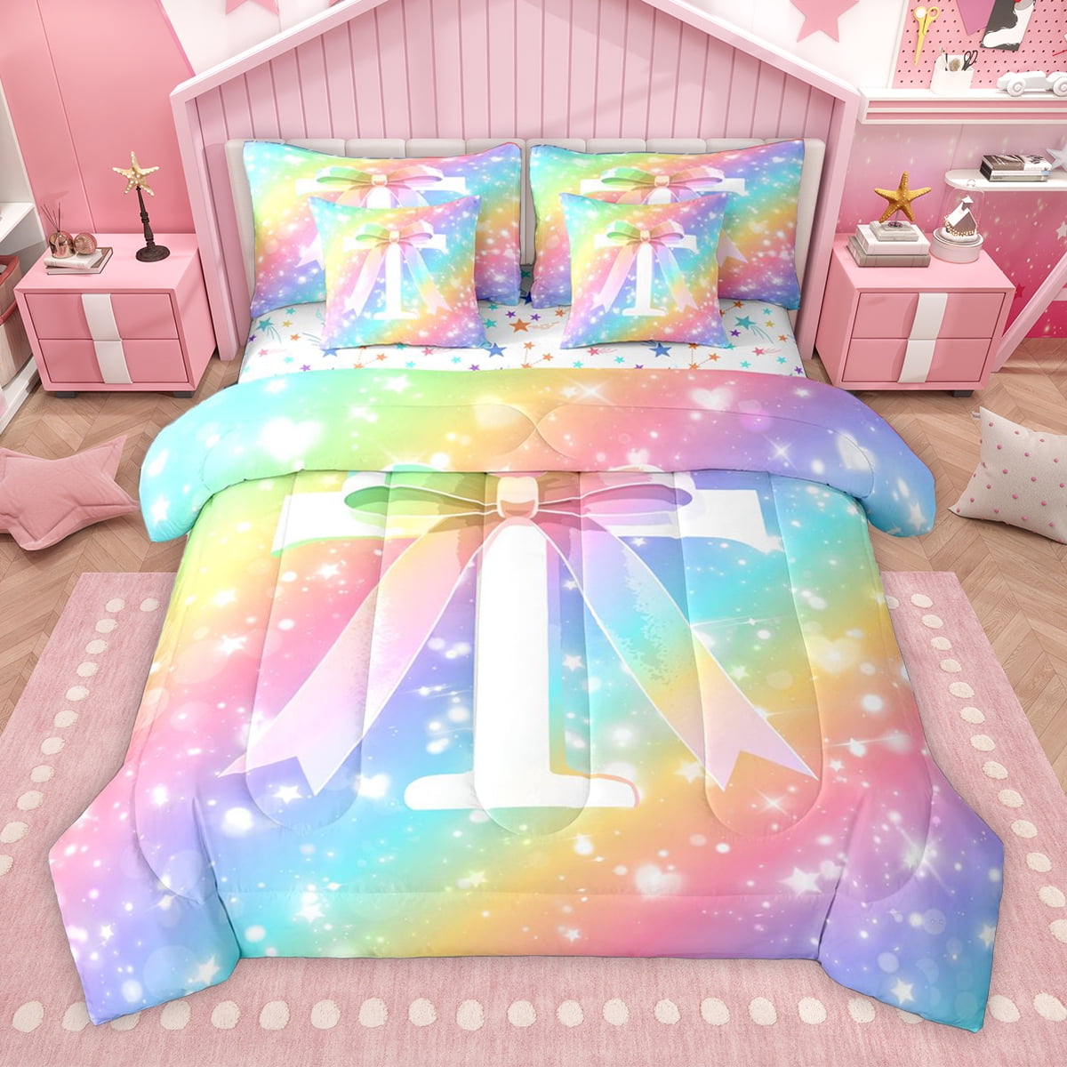 Homewish Bowtie Letter T 7-Piece Bedding Comforter Set,Bowknot ...