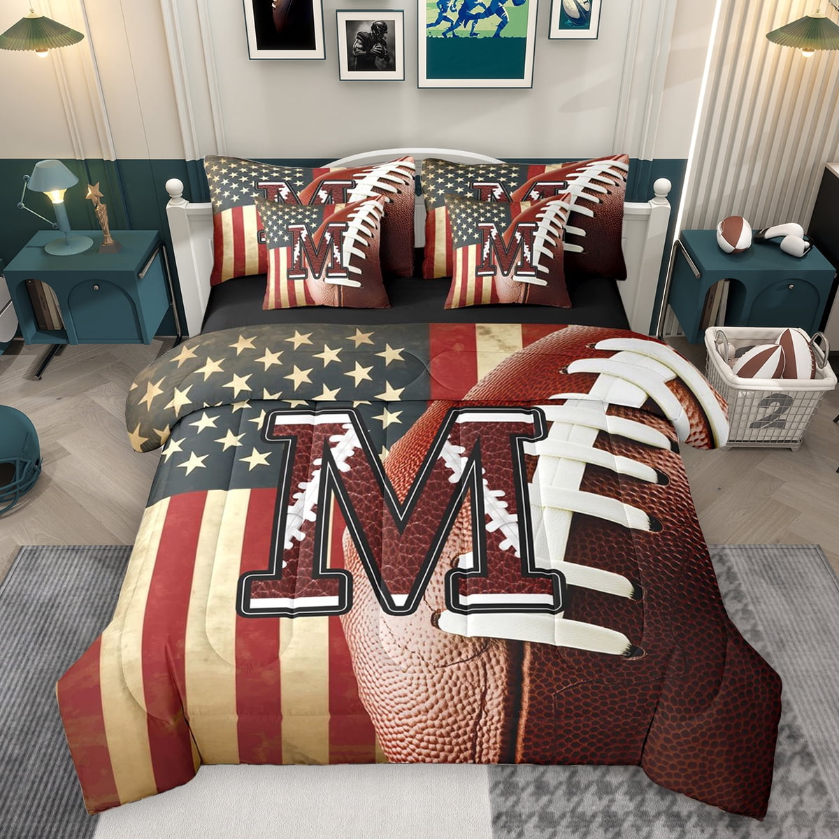 Homewish Boys Ball Game 7-Piece King Bedding Set,Brown Rugby Ball ...