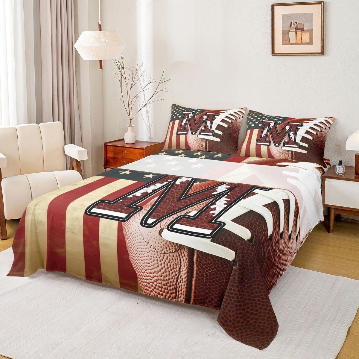 Homewish Boys Ball Game Full Size Sheets,Brown Rygby Ball Bed Sheets ...