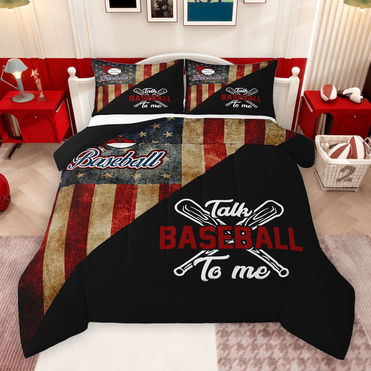 Homewish Boys Baseball Print 3 Pieces Queen Comforter Set,Sport Ball ...