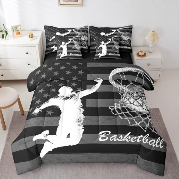 Homewish Boys Basketball Athlete Bedding Comforter Set 7 Pieces, Cartoon American Flag Full ...
