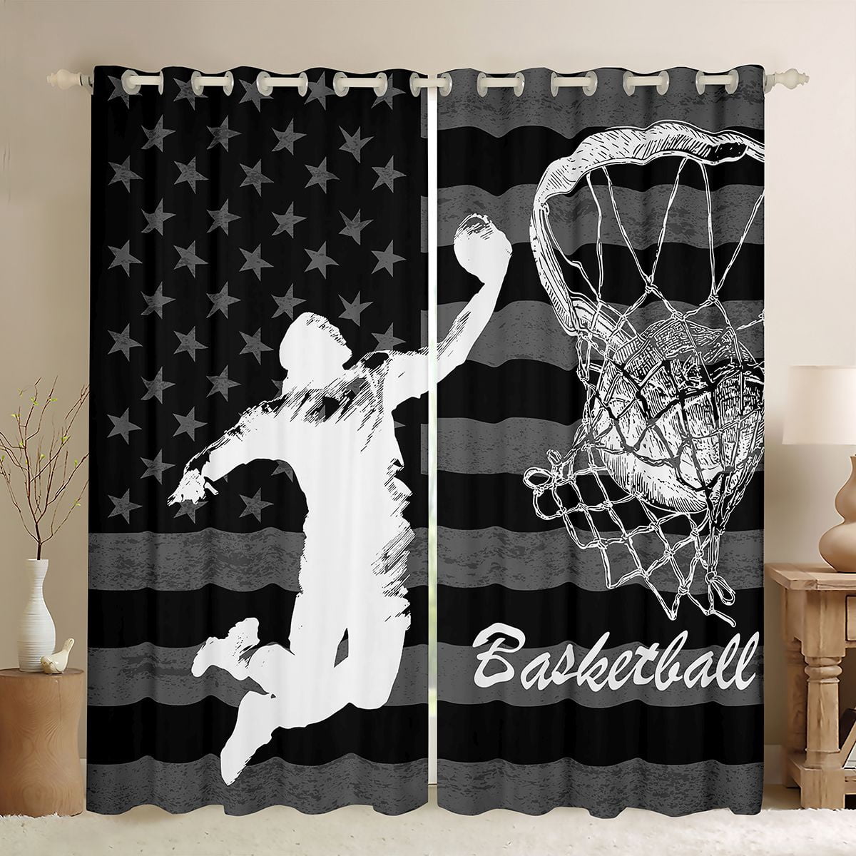 Homewish Boys Basketball Athlete Curtains Pack of 2 (42x84 Each ...