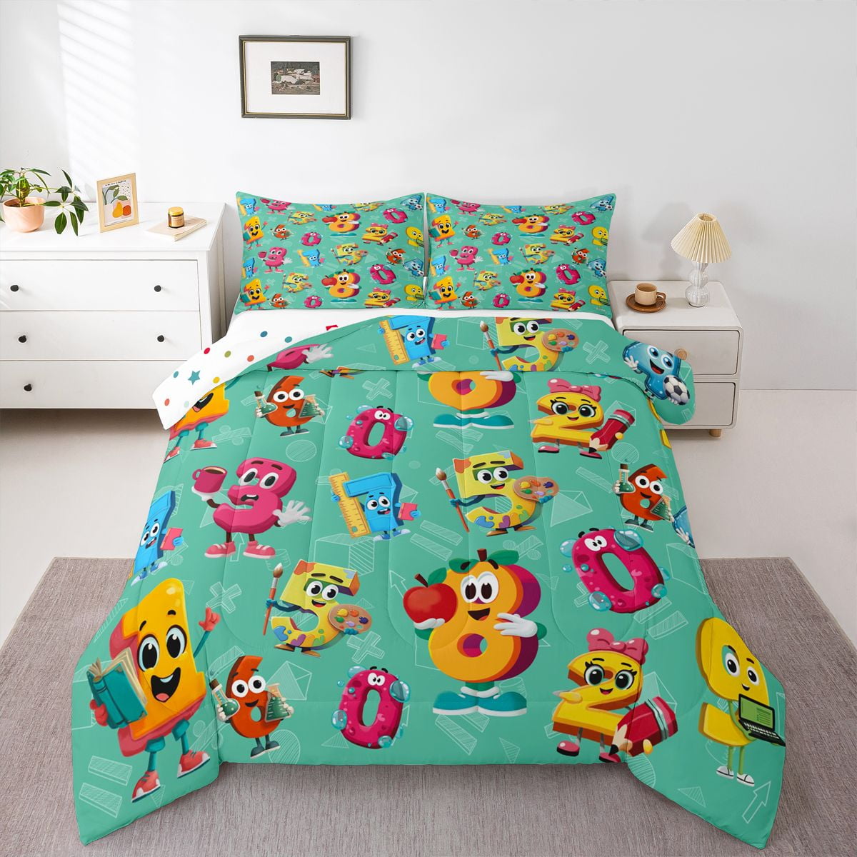 Homewish Boys Funny Number Full Size Comforter Sets, Turquoise Cartoon ...