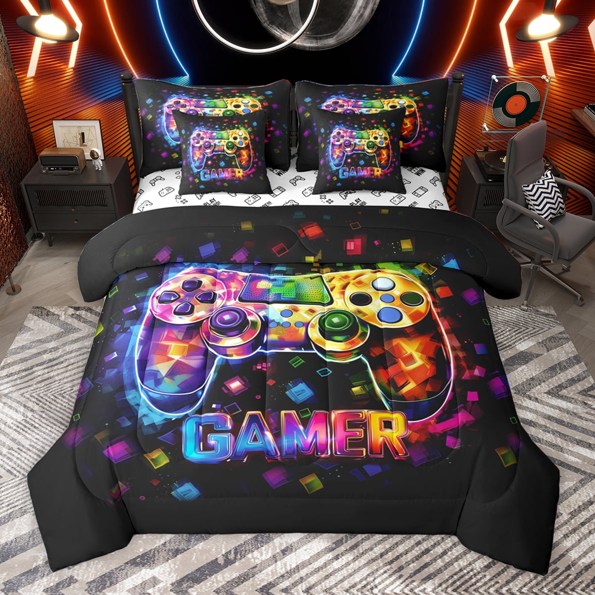 Homewish Boys Gamer 7pcs Bedding Comforter Set,Kids Gamepad Controller ...