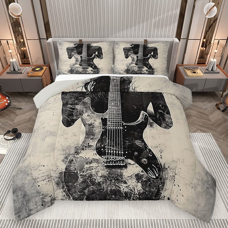Homewish Boys Girls Abstract Guitar 3-Piece Full Size Comforter Sets ...