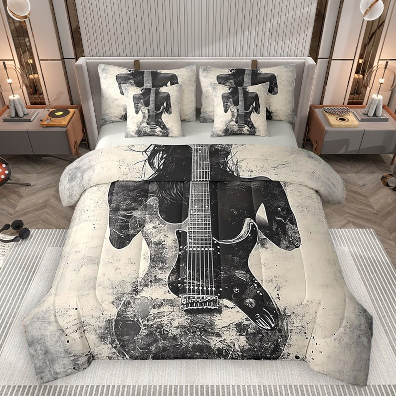 Homewish Boys Girls Abstract Guitar 7pcs Bedding Comforter Set,Retro ...