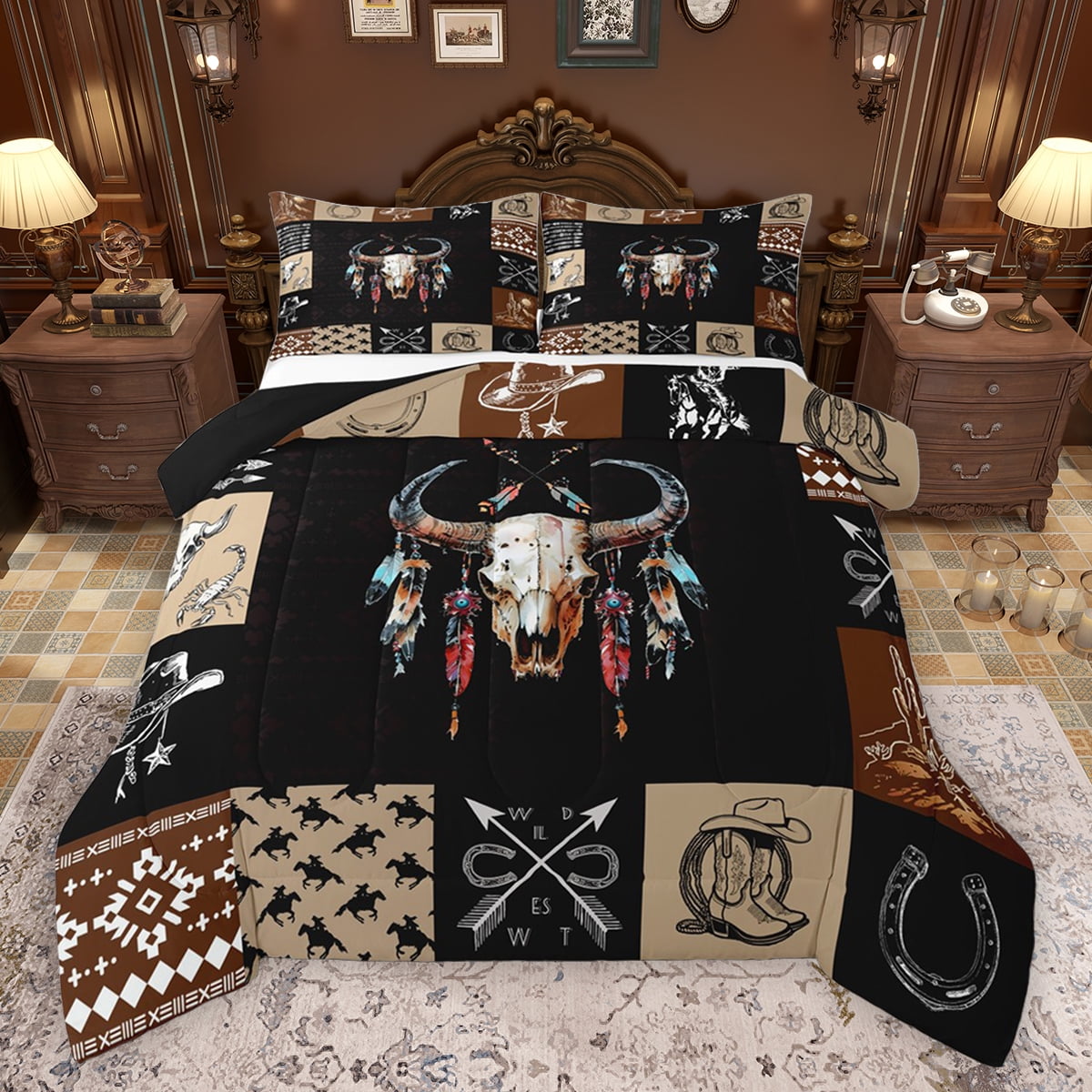 Homewish Boys Girls Bull Skull Bedding Comforter Set 2pcs,Western ...
