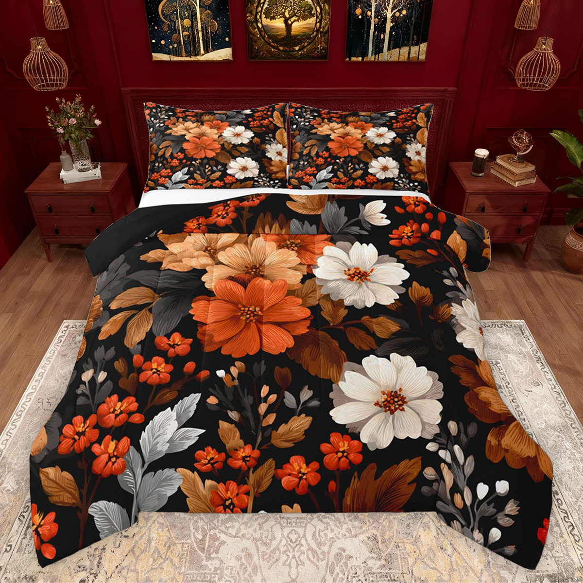 Homewish Boys Girls Chic Floral Flowers Full Size Comforter Sets 3 ...