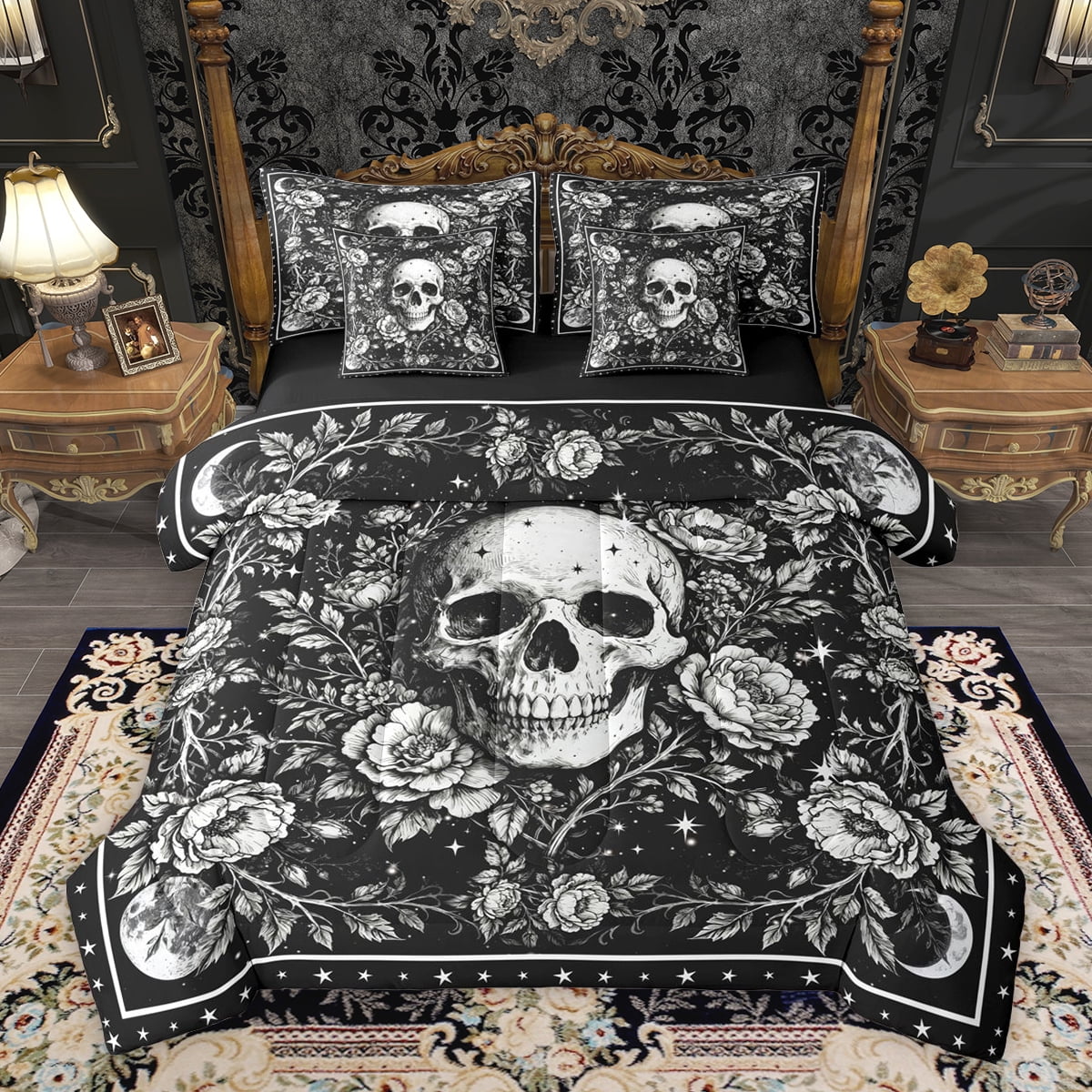 Homewish Boys Girls Gothic Skull Bedding Comforter Set 7-Piece,Chic ...