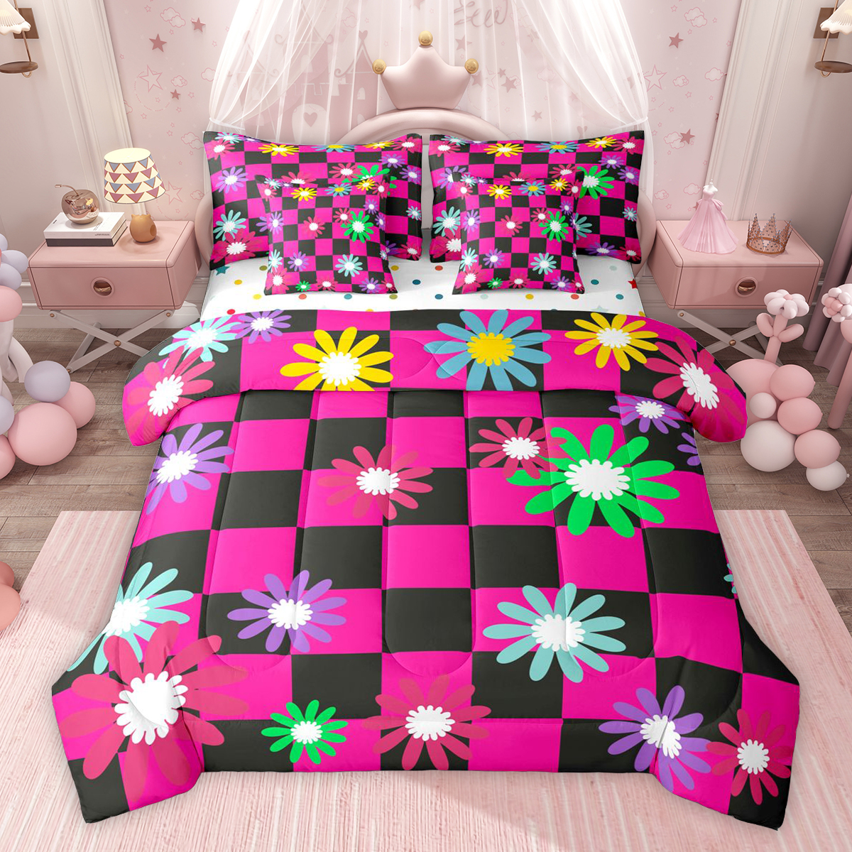 Homewish Boys Girls Groovy Flower Bedding Comforter Set 7pcs,Geometric ...