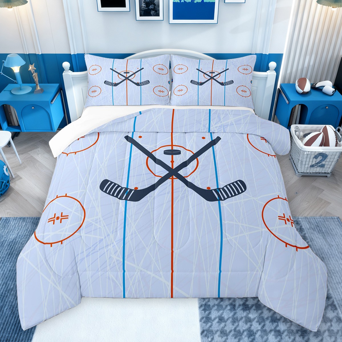 Homewish Boys Ice Hockey Print Full Size Comforter Sets 3-Piece,Sport ...