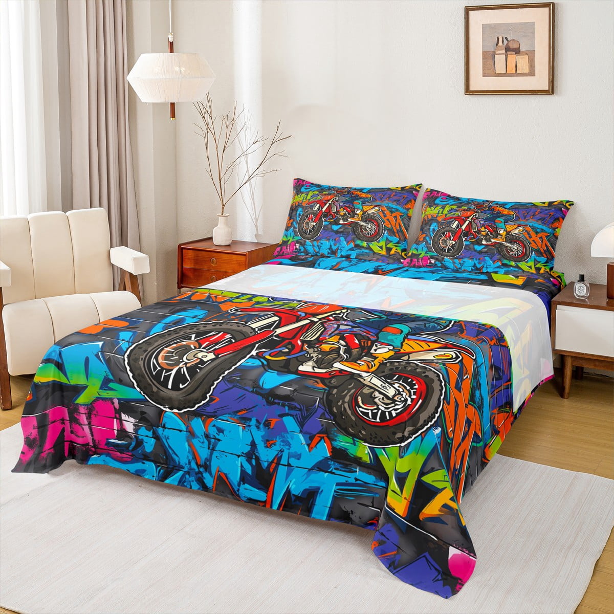 Homewish Boys Motercycle Lover Full Size Sheets, Cartoon Dirt Bike ...