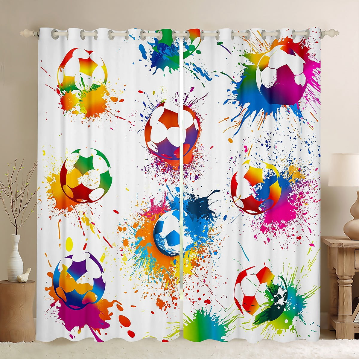 Homewish Boys Soccer Game Curtains Pack of 2 (42x84 Each),Football ...