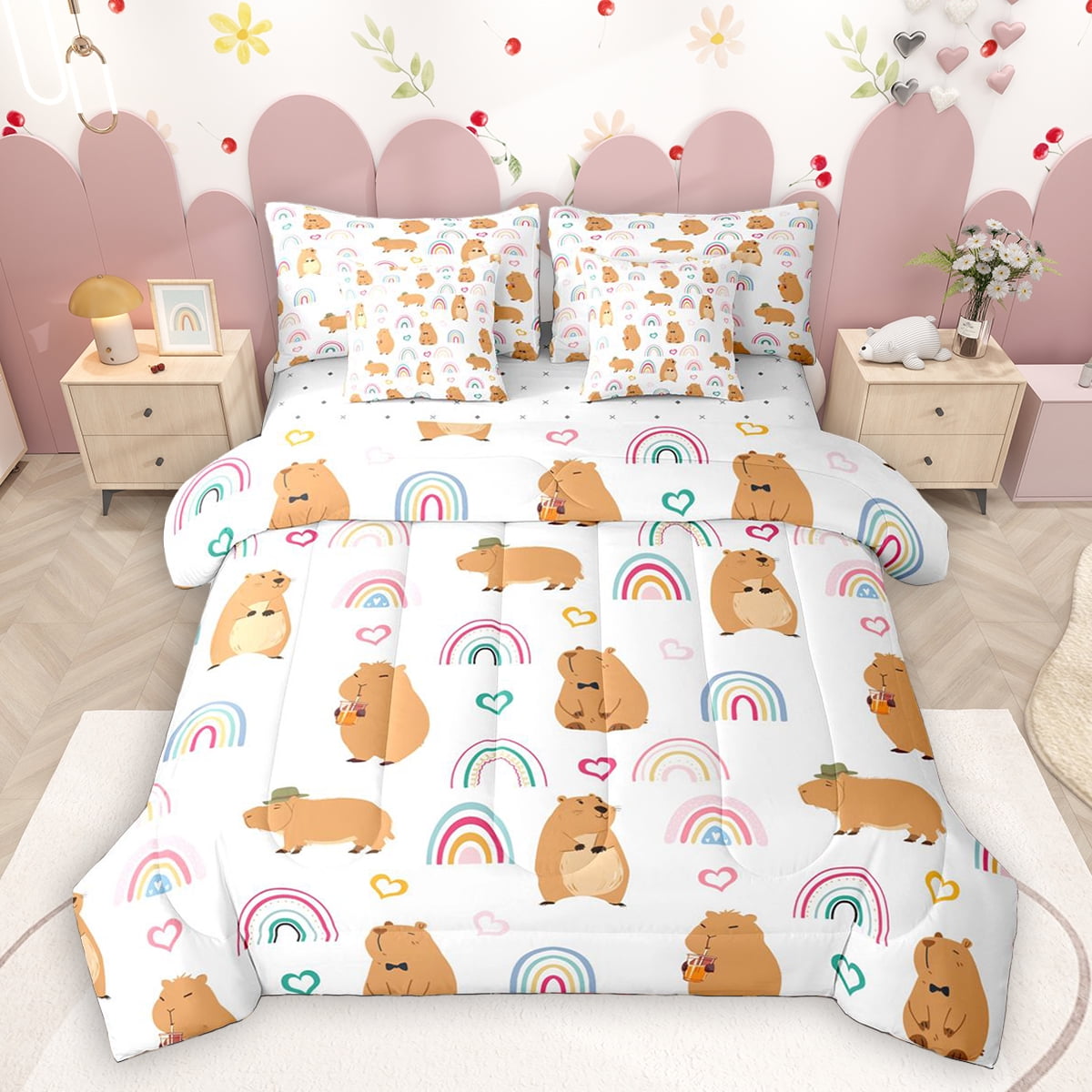 Homewish Brown Kawaii Capybara 7 Pieces Bedding Comforter Set,Colorful ...