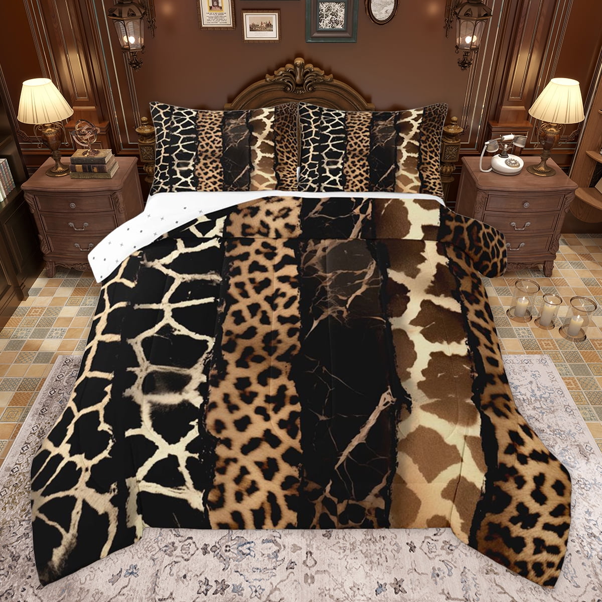 Homewish Brown Leopard Print 2-Piece Twin Comforter Set, Giraffe Animal ...
