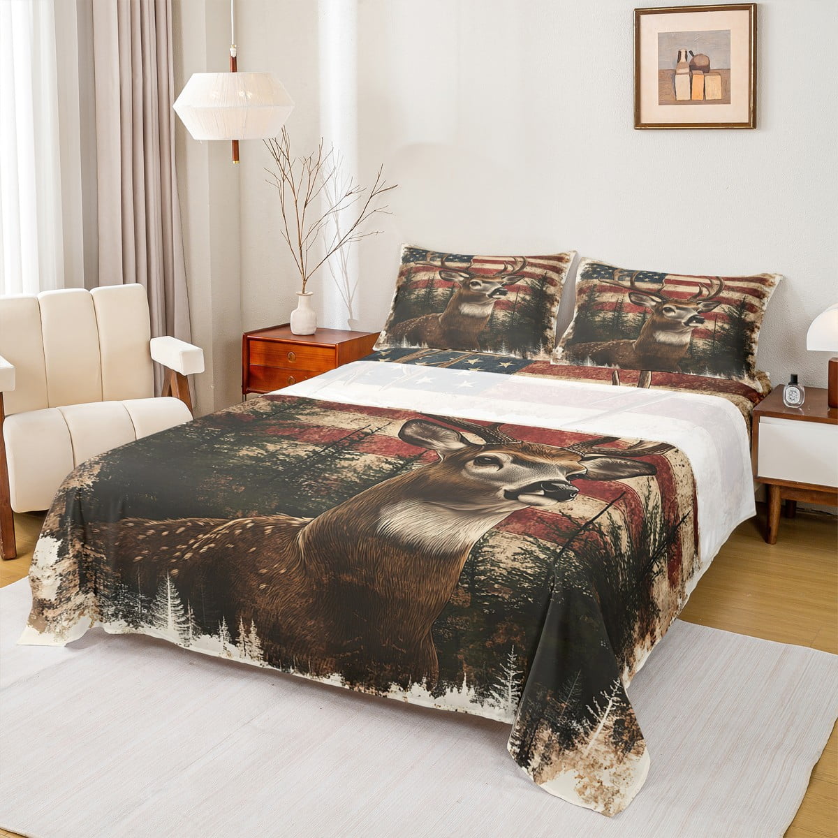 Homewish Brown Moose Deer Bed Sheets for Adult, Rustic Farmhouse King ...