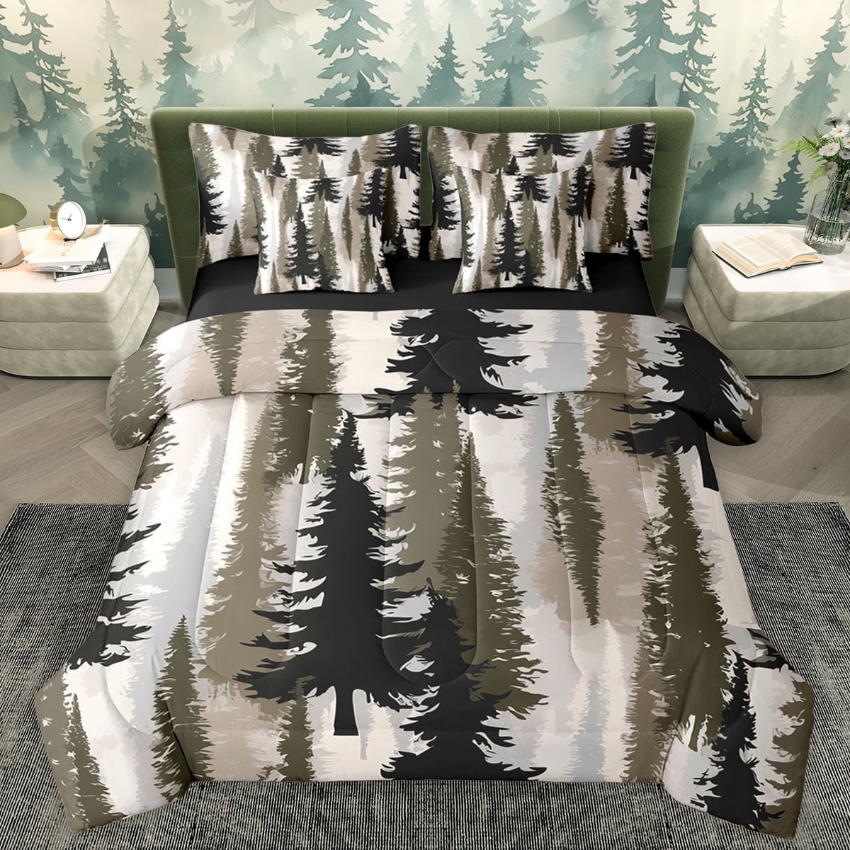Homewish Brown Pine Tree Bedding Comforter Set 7 Pieces, Vintage ...