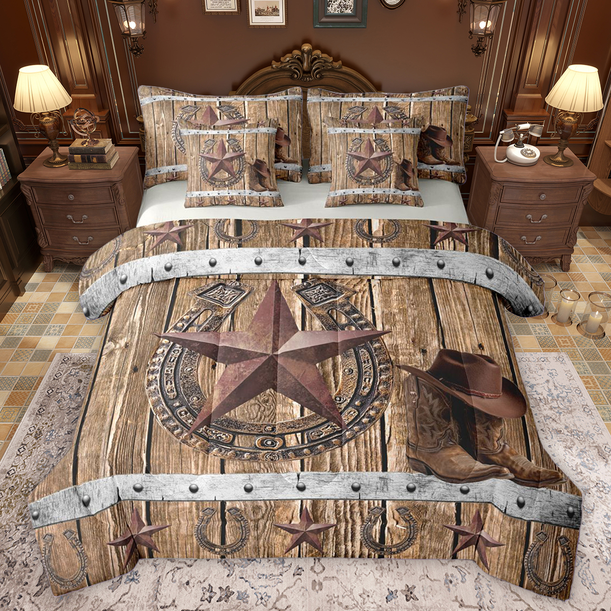 Homewish Brown Texas Stars 7pcs Bedding Comforter Set,Retro Cowboy ...