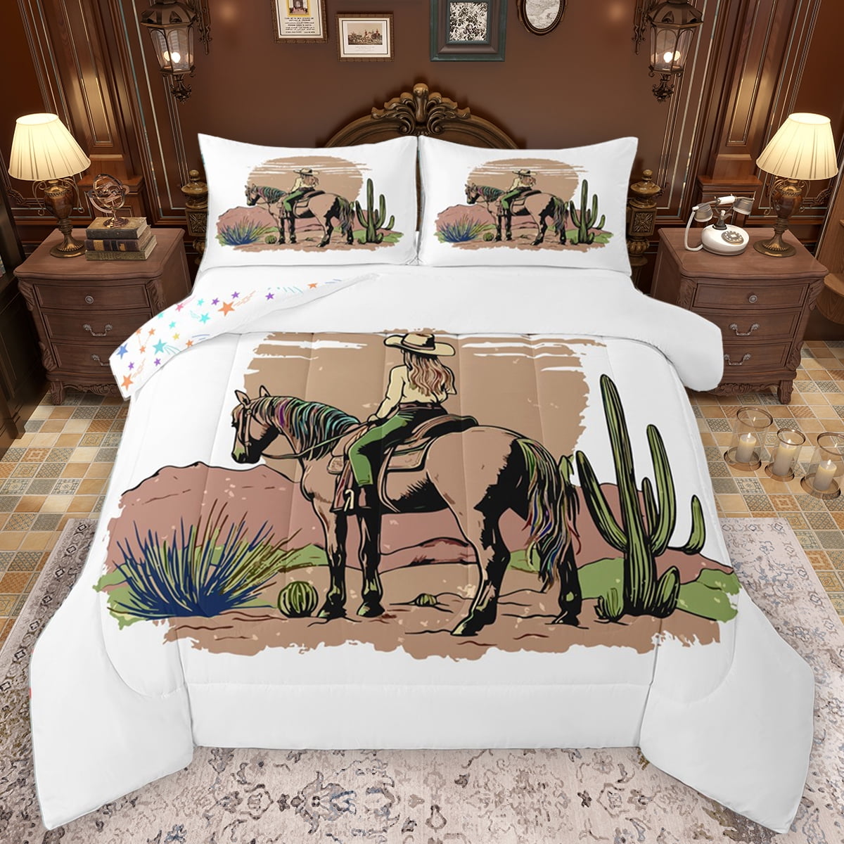 Homewish Brown White Bedding Comforter Set,Rustic Farmhouse Horse Twin ...