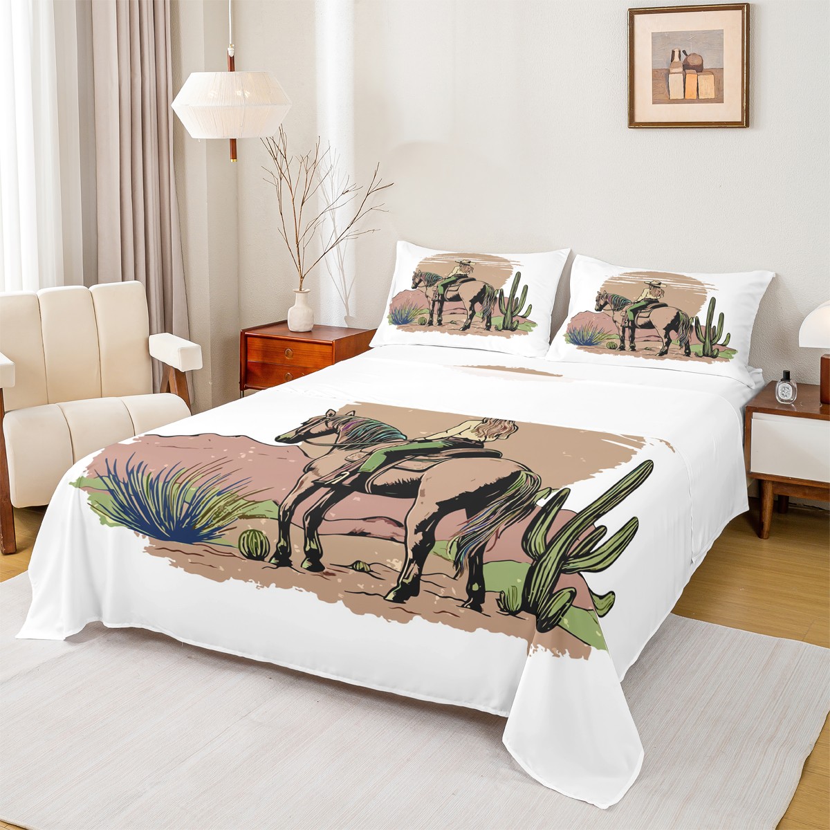 Homewish Brown White Twin Sheet Sets,Rustic Farmhouse Horse Twin Fitted ...