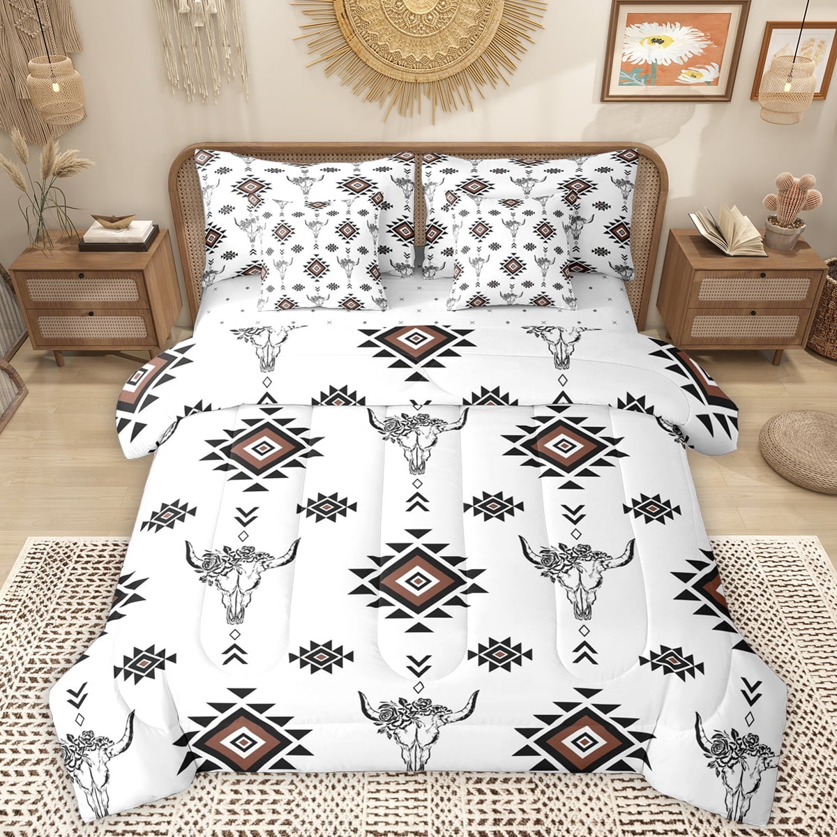 Homewish Bull Skull 7-Piece Twin Bedding Sets,Rustic Farmhouse Cabin ...