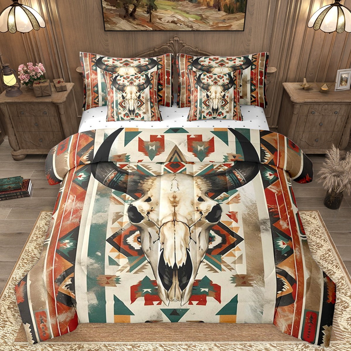 Homewish Bull Skull Bedding Comforter Set 7 Pieces for Kids Children ...
