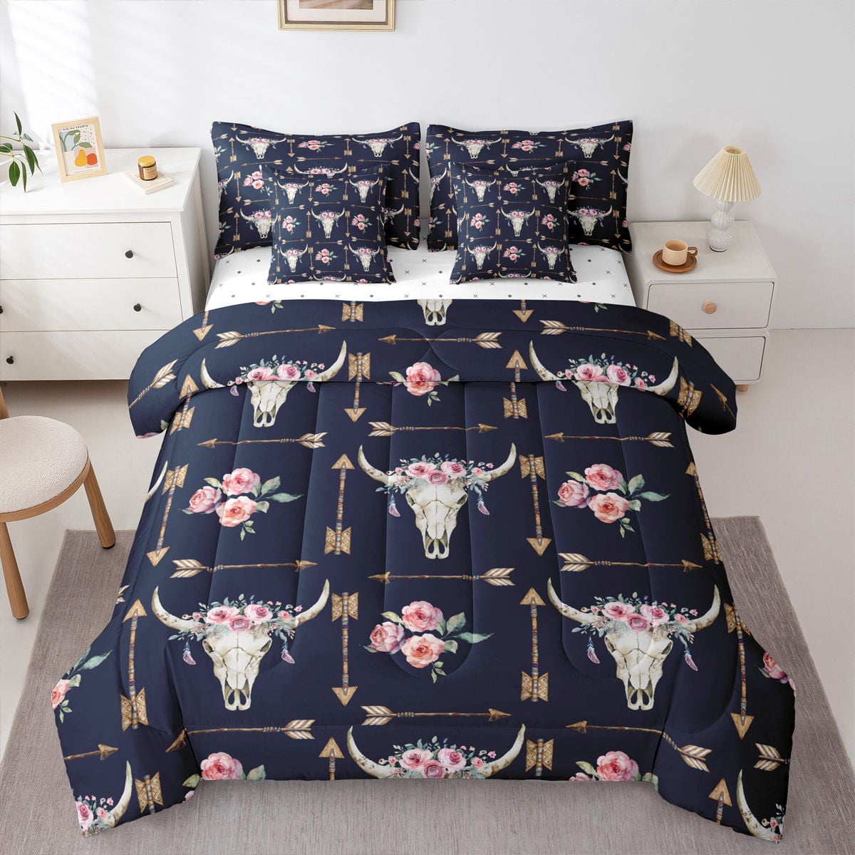 Homewish Bull Skull Bedding Comforter Set 7pcs for Boys Girls,Western ...
