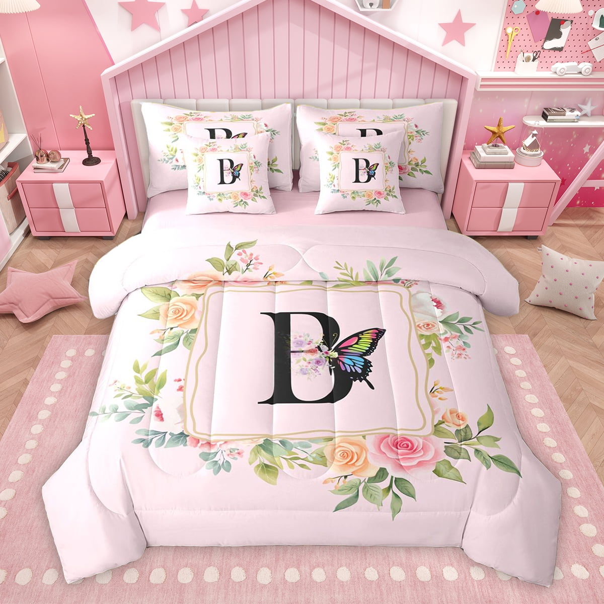 Homewish Butterfly Monogrammed B Bedding Comforter Set 7 Pieces for ...