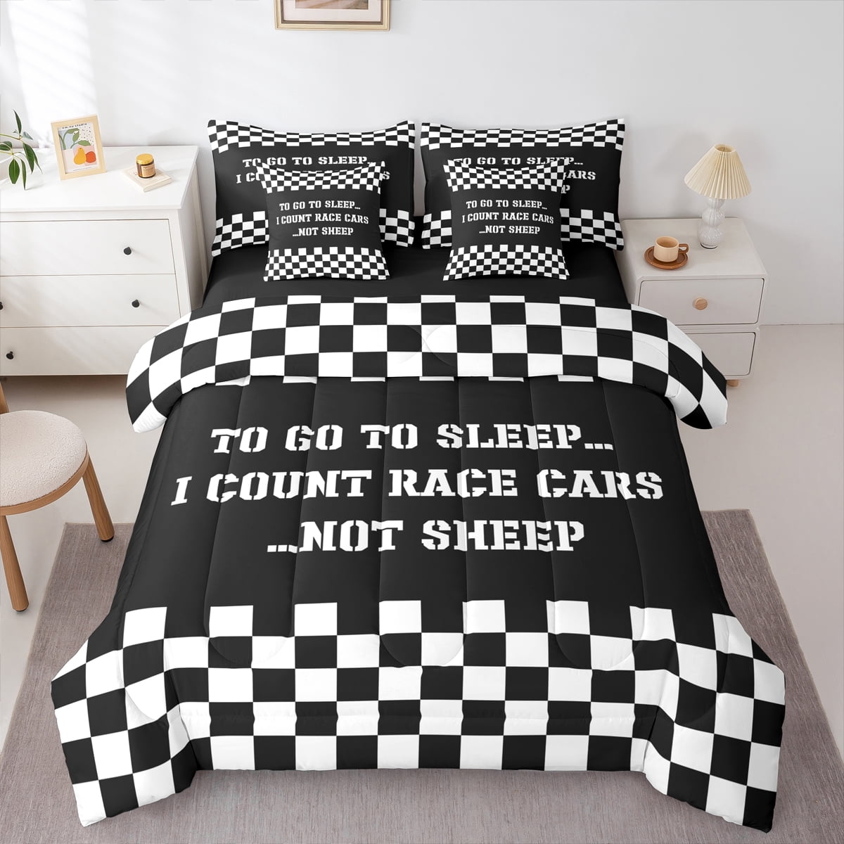 Homewish Car Theme Boy 7-Piece Twin Bedding Sets,Black White Bedding ...