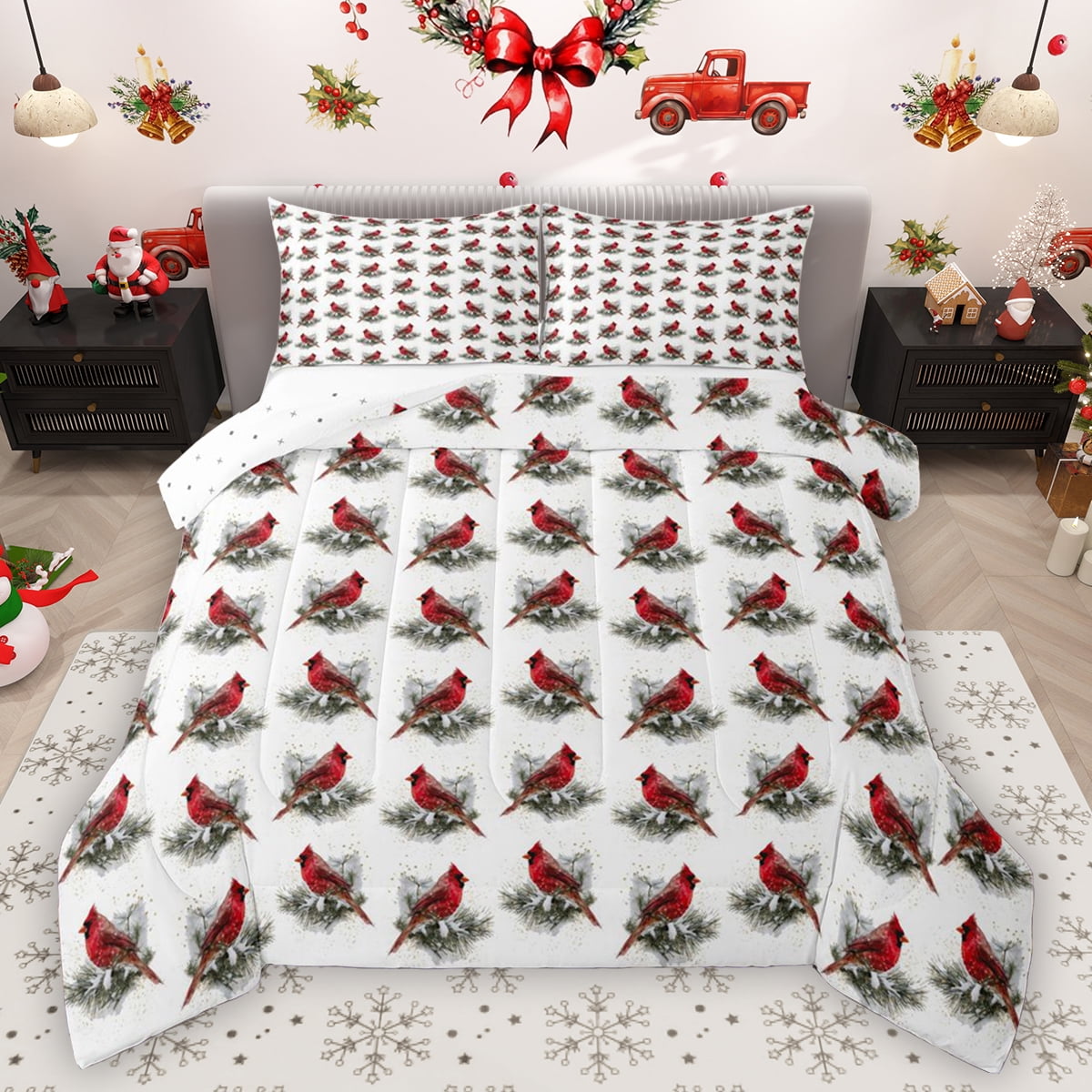 Homewish Cardinal Bird Queen Comforter Set,Merry Xmas Bedding Sets,Red ...