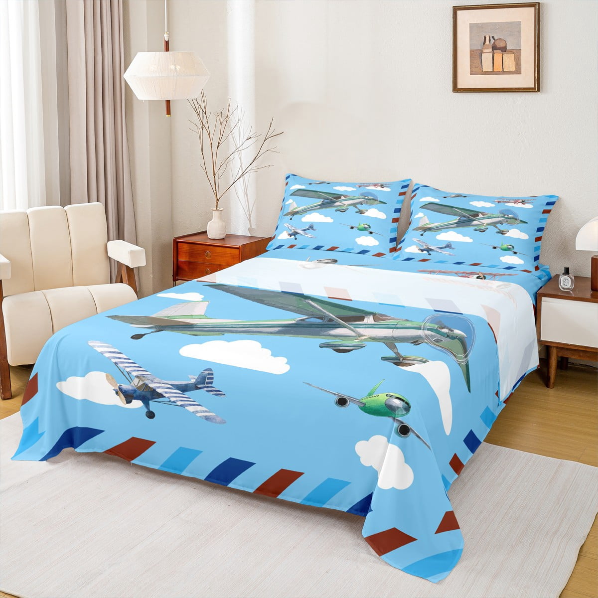 Homewish Cartoon Aircraft Airplane Bed Sheets,Watercolor Graffiti King ...