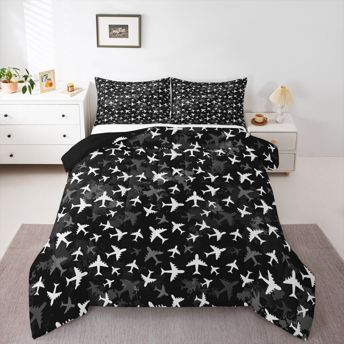 Homewish Cartoon Airplane Boys Bedding Comforter Set, Helicopter Print ...